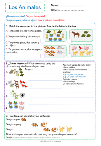 Spanish Animals - Los Animales y las Mascotas - Worksheet Pack ...