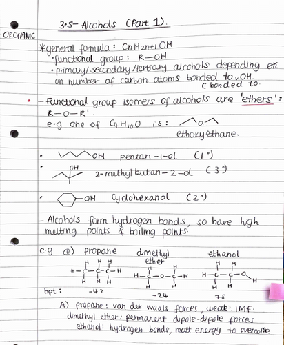 AQA Chemistry A level Alcohols A* Notes (FULL TOPIC) | Teaching Resources