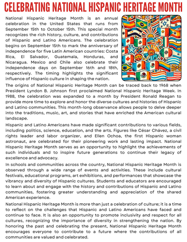National Hispanic Heritage Month: Reading - Activities for Middle ...