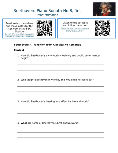 Beethoven Set Work Question Pack & Answers | Teaching Resources