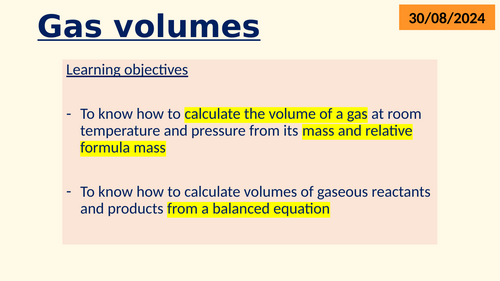 Molar gas volumes KS4 lesson powerpoint | Teaching Resources