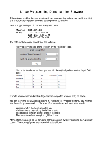 Linear Programming Simplex Demonstration Software | Teaching Resources
