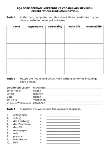 AQA GCSE German | Vocabulary, writing & translation revision ...
