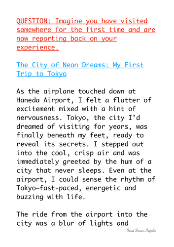 GCSE English Language: Imagine you have visited somewhere for the first ...