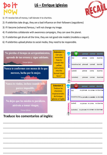 A-Level INFLUENCIA DE LOS ÍDOLOS - LESSON 6: ENRIQUE IGLESIAS ...