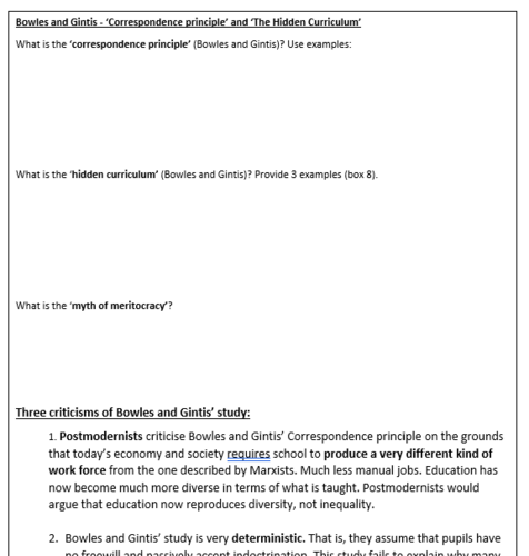 A Level Sociology Education Topic: ROLE OF EDUCATION - Student booklet ...