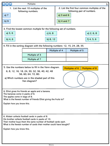 Multiples and Common Multiples Year 5 Higher | Teaching Resources