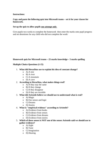 KS3 - Religious Studies/ Education (RS) - Homework pack and teams quiz ...