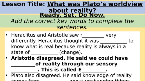 KS3 - Religious Studies/ Education Lesson (RS) - What was Plato's world ...