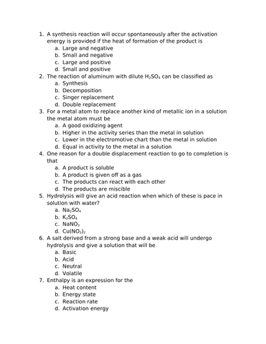 AP Chemistry Activation Energy Worksheet Sub Plans | Teaching Resources