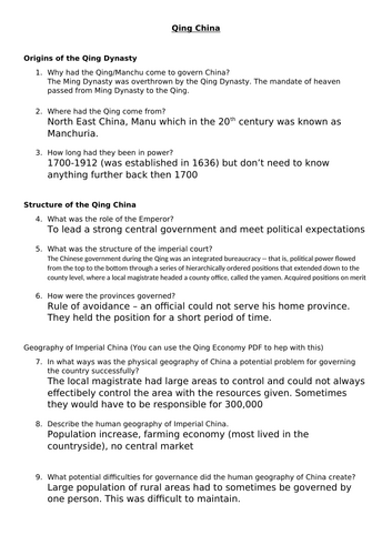 IB History topic 7 - Qing China | Teaching Resources