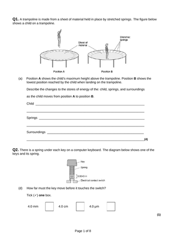 Elasticity Forces (AQA GCSE Physics) | Teaching Resources