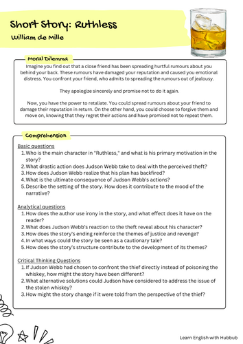 short story - Ruthless - Creative writing | Teaching Resources