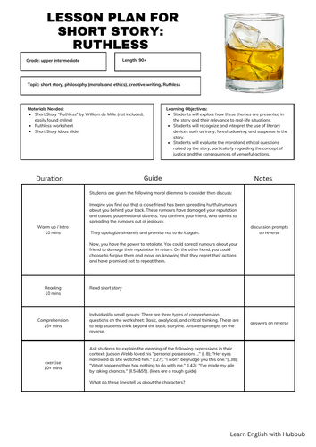 short story - Ruthless - Creative writing | Teaching Resources