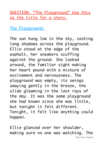 GCSE English Language 9-1: “The Playground” Use this as the title for a ...