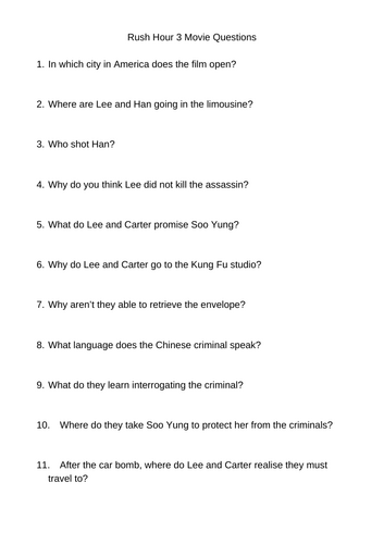 Rush Hour 3 Movie Guide Questions - UK English | Teaching Resources