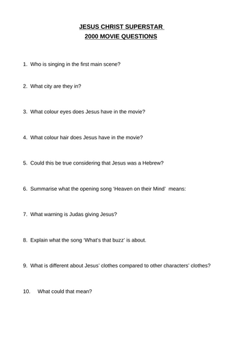 Jesus Christ Superstar (2000) Movie Guide Questions - UK English ...