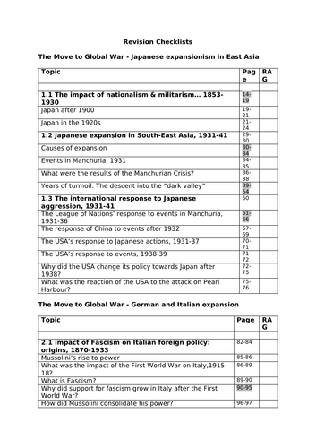 Revision Checklist - Move to Global War - IB History | Teaching Resources