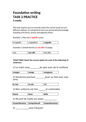 NEW GCSE French specification-Task 2 practice-Foundation Writing (AQA ...