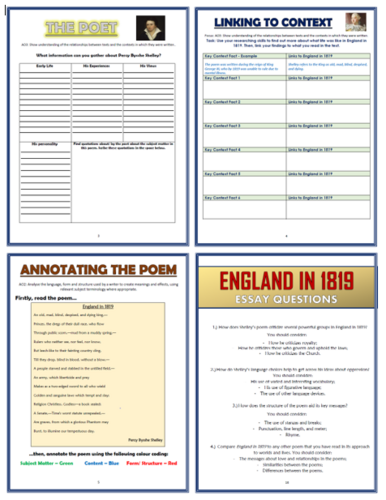 England in 1819 - Percy Bysshe Shelley - Comprehension Activities ...