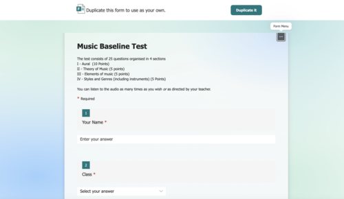 Year 7 Music online self Marking baseline Test MS FORM | Teaching Resources