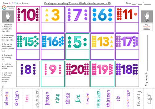 Reading Common words 'Number names to 20' | Teaching Resources