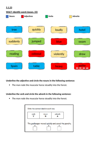 Sorting Word Classes - Nouns, Adjectives, Verbs, Adverbs | Teaching ...