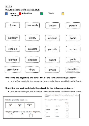 Sorting Word Classes - Nouns, Adjectives, Verbs, Adverbs | Teaching ...