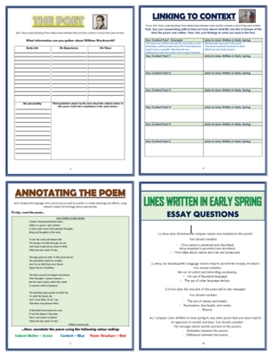 Lines Written in Early Spring - Comprehension Activities Booklet ...