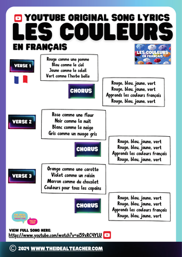 Learn FRENCH COLOURS with a catchy song | Teaching Resources