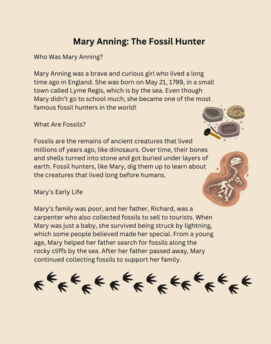 Mary Anning Reading Comprehension | Teaching Resources