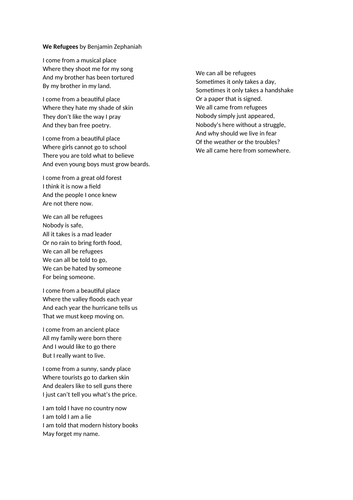 Unseen Poetry Analysis of 'We Refugees' for KS3 and 4 | Teaching Resources