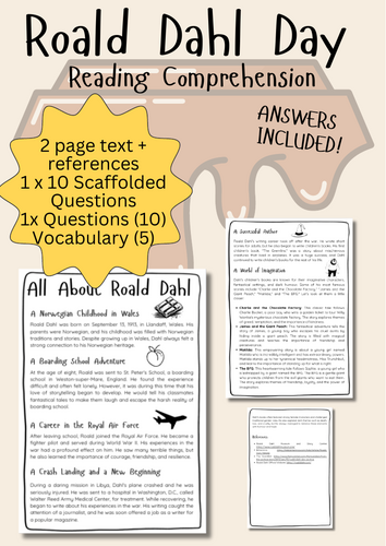 Roald Dahl Day Information English Reading Comprehension - Non-Fiction ...