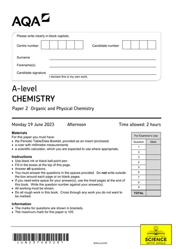 AQA A LEVEL CHEMISTRY PAPER 2 2023 ANNOTATED MARK SCHEME | Teaching Resources