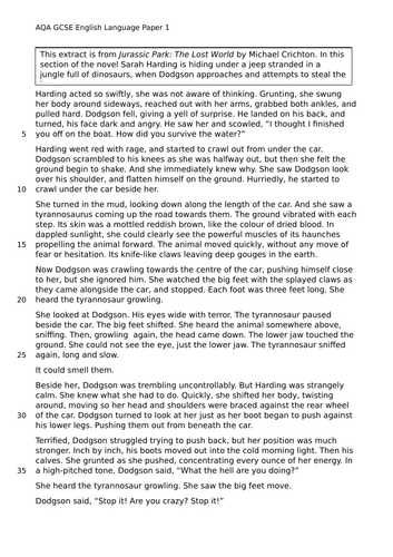 AQA Language Paper 1 - The Lost World | Teaching Resources