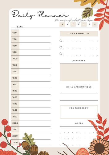 Pastel Pink Autumn / Fall Leaf Themed Daily Planner | Spooky Pumpkin ...