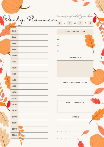 Autumn / Fall Orange Pumpkin Daily Planner | Teachers, Students ...