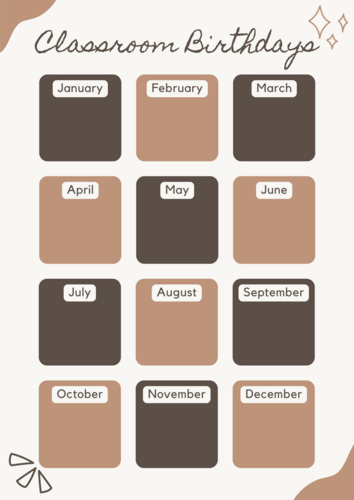 Neutral Muted Beige Classroom Birthdays Poster Decor, Printable Digital ...