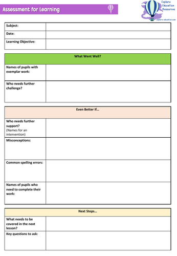 Assessment for Learning - Teacher Template | Teaching Resources
