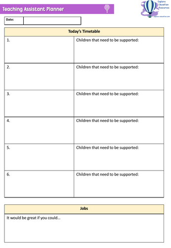 Teaching Assistant Planner Template | Teaching Resources