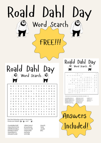 FREE Roald Dahl Day English Word Search | Teaching Resources