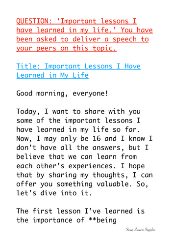 IGCSE English Language: ‘Important lessons I have learned in my life ...