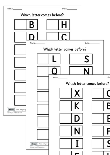 Uppercase Learning Before After Between Letter Activity Practice ...