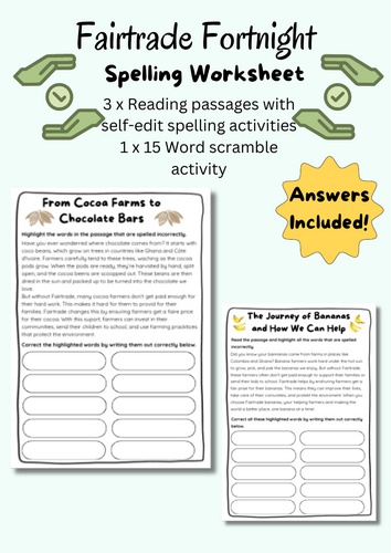 Fairtrade Fortnight English Spelling Worksheet - KS2 11+ SAT | Teaching ...