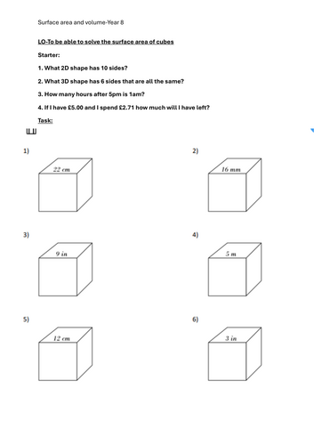 Y7/Y8/Y9-Surface area | Teaching Resources