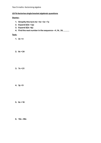 Expanding and simplifying and factorising algebraic expressions ...
