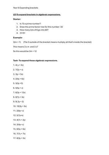Expanding And Simplifying And Factorising Algebraic Expressions Teaching Resources