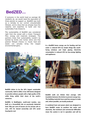 KS3 - Destroying planet earth L7 - Can we live sustainably - Bedzed | Teaching Resources