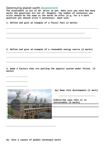 KS3 - Destroying planet earth L8 - Assessment | Teaching Resources