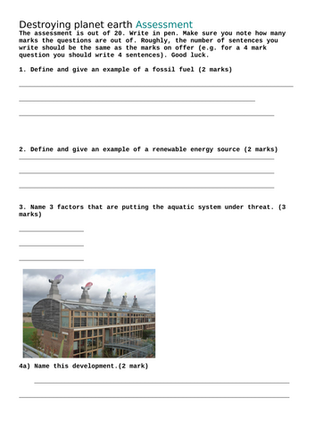 KS3 - Destroying planet earth L8 - Assessment | Teaching Resources